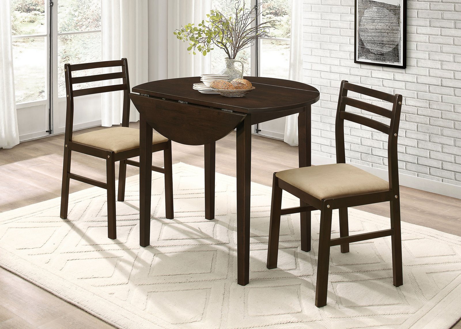 Bucknell 3-piece Round Drop Leaf Dining Table Set Cappuccino – Royal ...