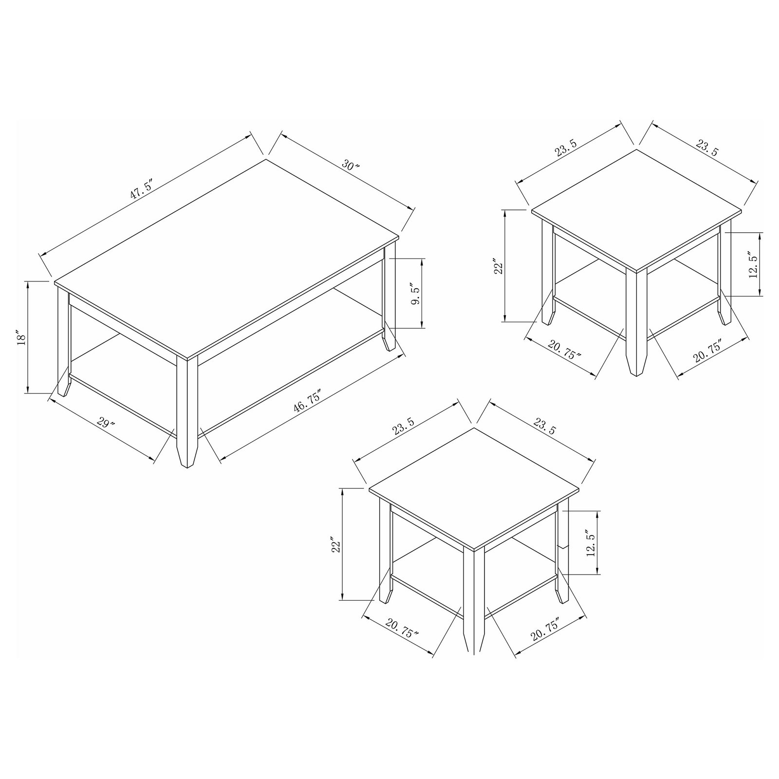 Brooks 3-piece Rectangular Coffee Table Set Cappuccino – Royal Home Center